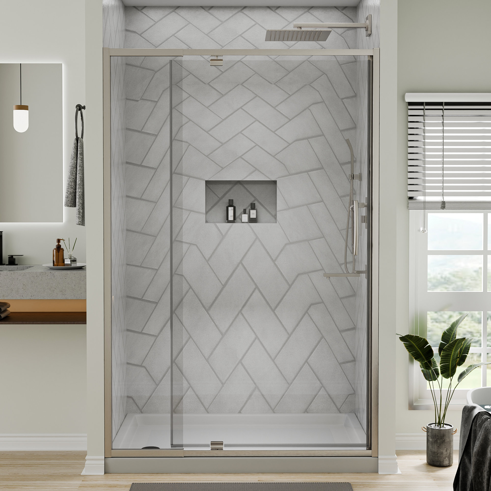 Dilon 38-42" Wide X 71" High Pivot Semi-Frameless Shower Door With Clear Glass | Wayfair